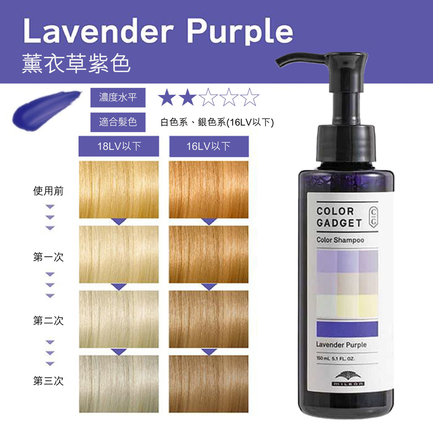 Milbon Color Gadget Hair Color Shampoo 150ml (Lavender Purple ...